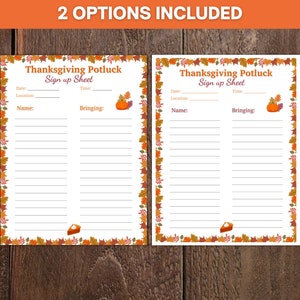 Thanksgiving Potluck Sign-up Sheet: Printable Food List (PDF) - Etsy