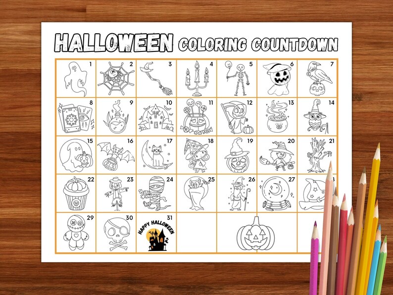 Halloween Countdown Coloring Calendar: October Activity Page (PDF) - Etsy