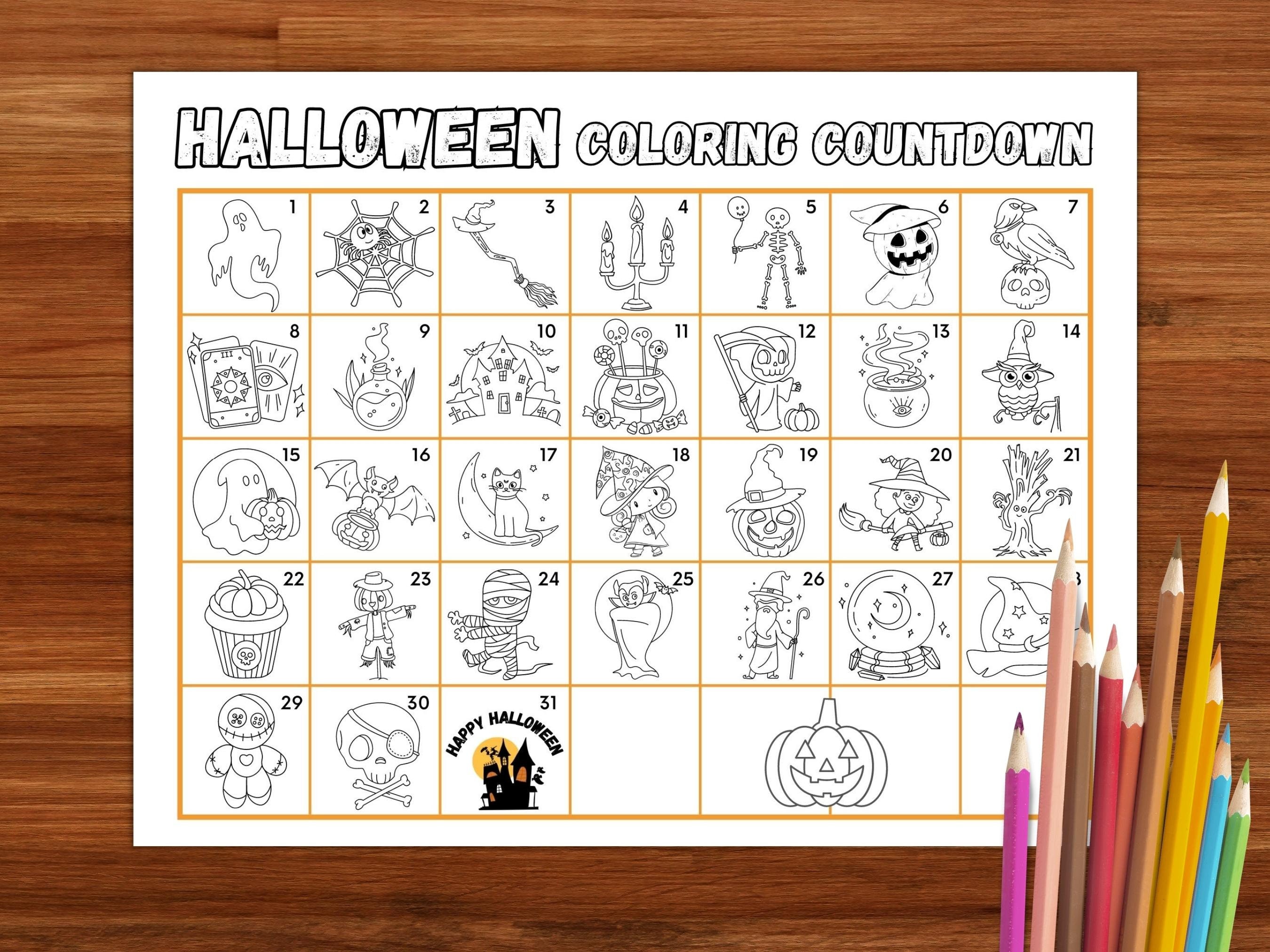 Halloween Countdown Coloring Calendar: October Activity Page (PDF) - Etsy