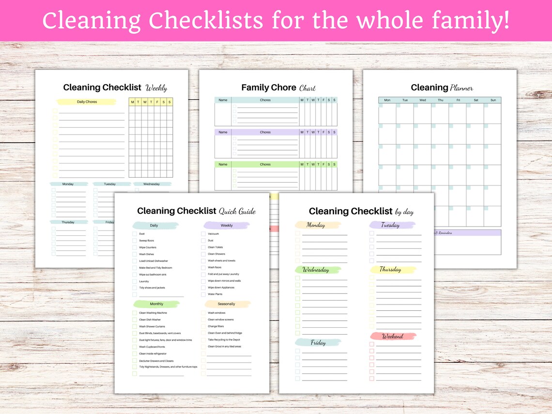 Family Chore Chart Planner and Household Cleaning Schedule Printable ...