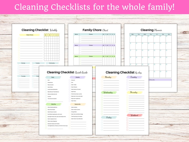 Family Chore Chart Planner and Household Cleaning Schedule Printable ...