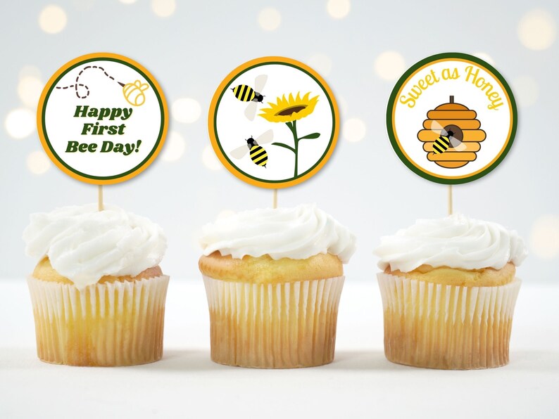 First Bee Day Cake Topper, Cupcake Toppers and Gift Tags, 1st Bee Day ...