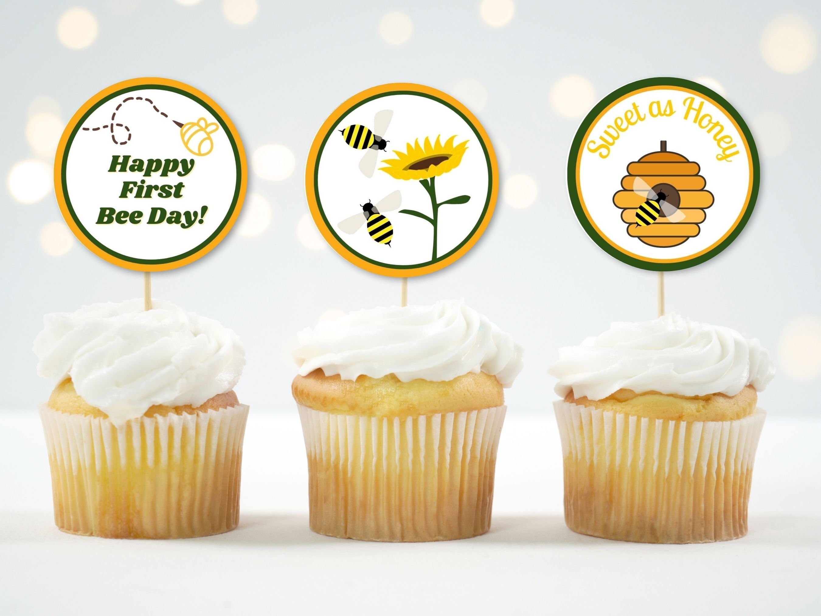 First Bee Day Cake Topper, Cupcake Toppers and Gift Tags, 1st Bee Day ...