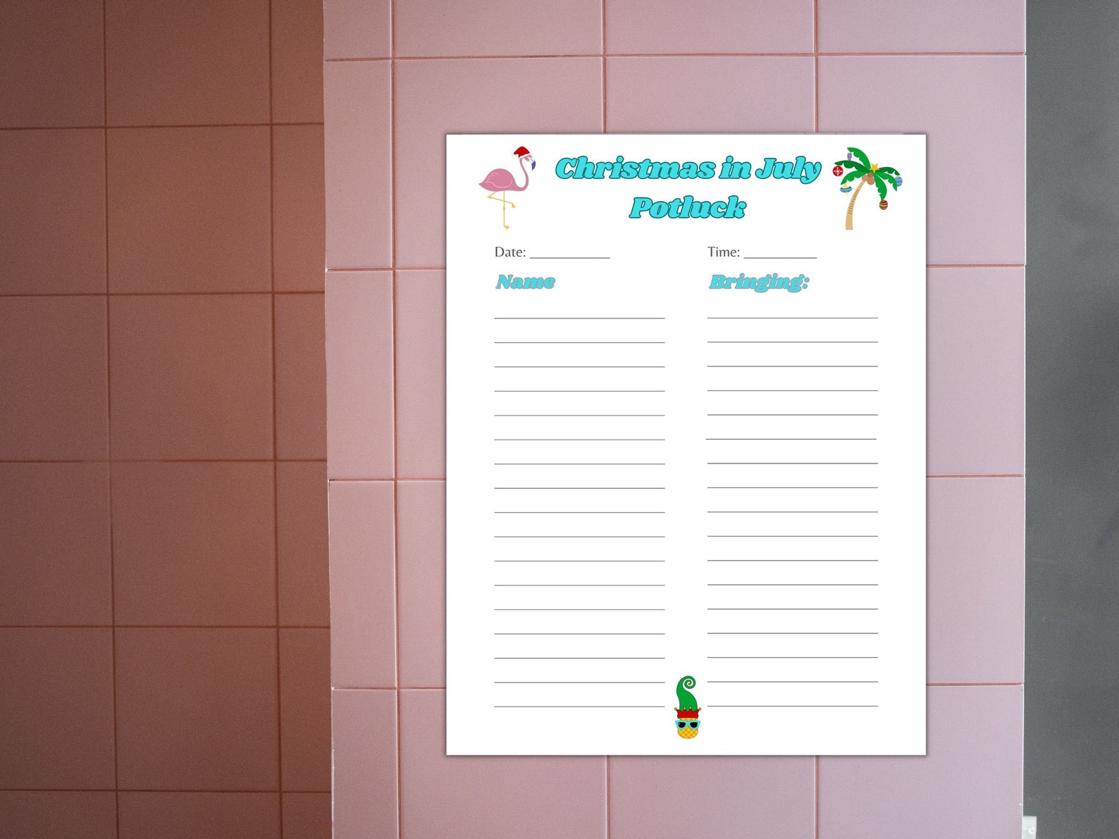 Christmas in July Potluck Sign-up Sheet: Tropical Party (printable PDF ...