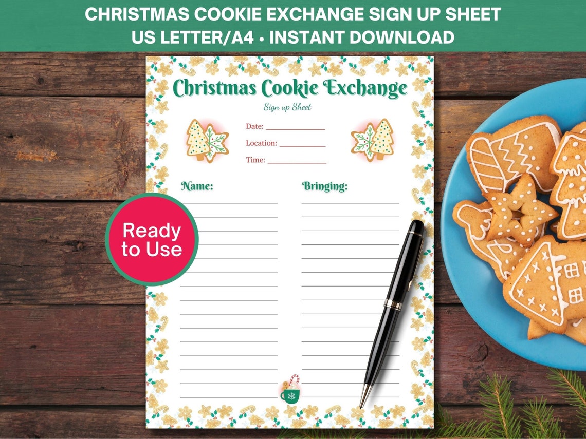Christmas Cookie Exchange Sign up Sheet: Holiday Baking Printable ...