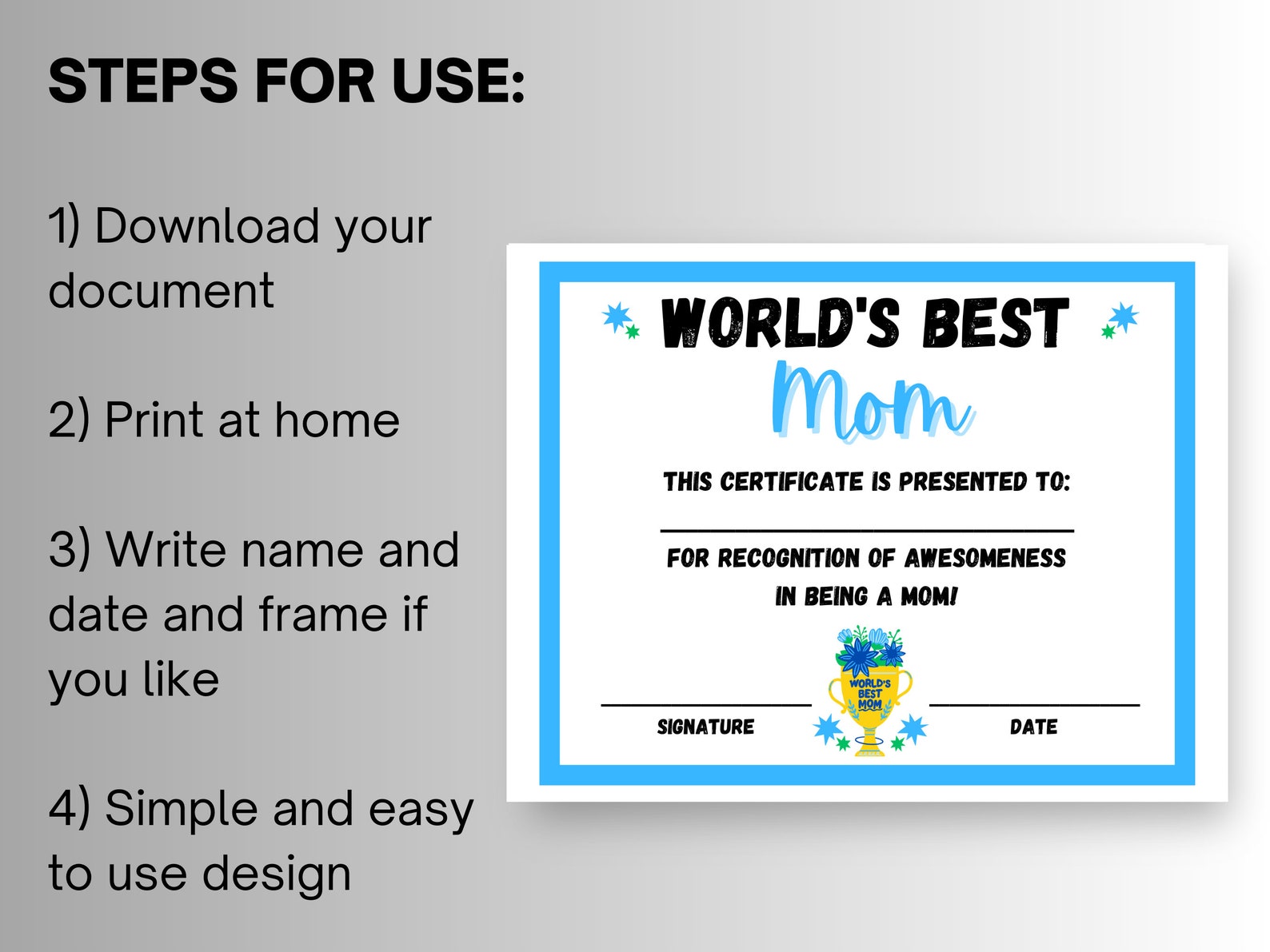 World's Best Mom Certificate of Appreciation Template Printable, Best ...