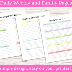 Family Chore Chart Planner and Household Cleaning Schedule Printable ...