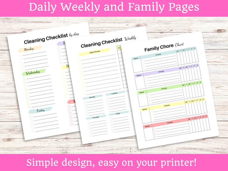 Family Chore Chart Planner and Household Cleaning Schedule Printable ...