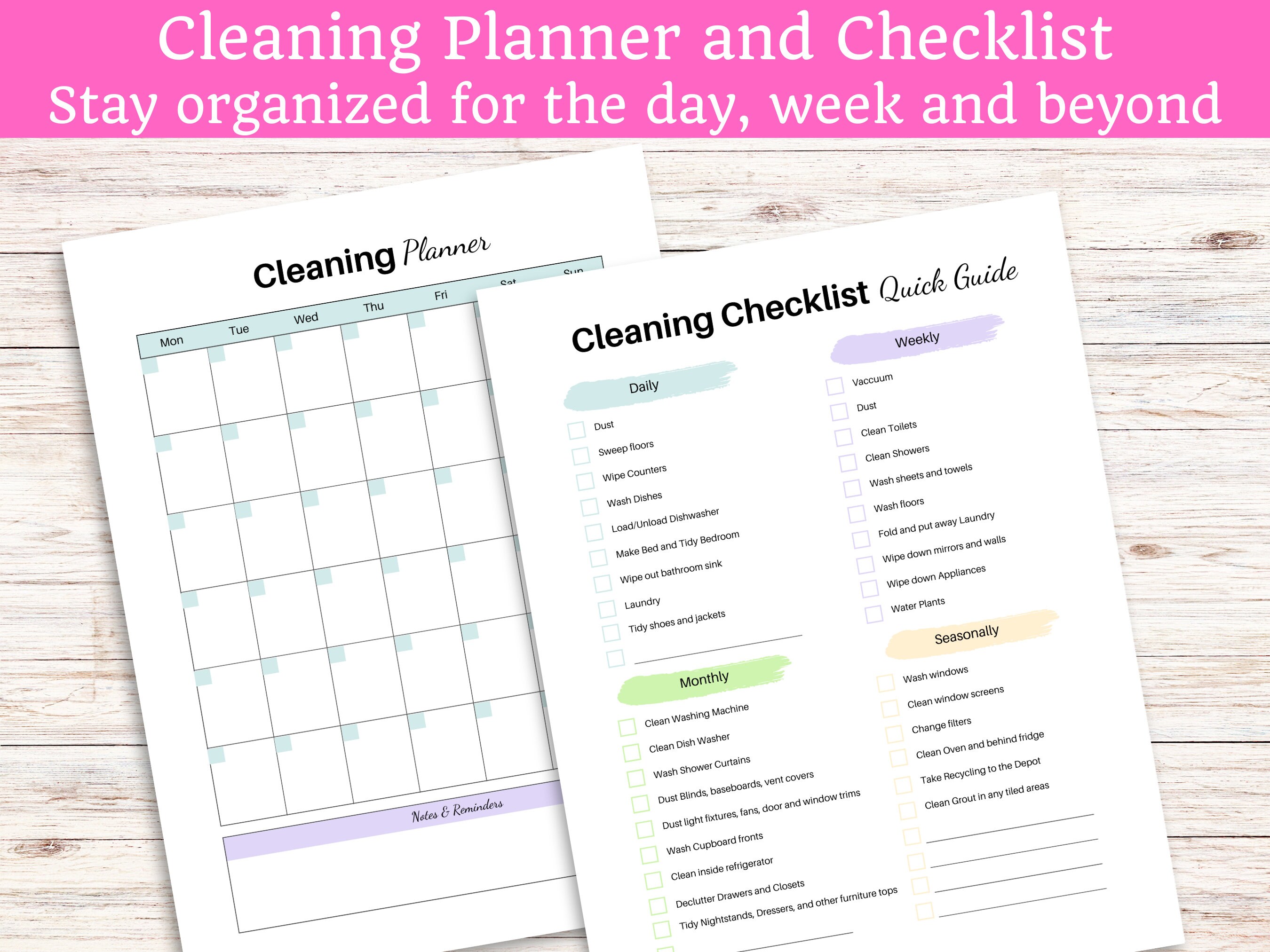 Family Chore Chart Planner and Household Cleaning Schedule Printable ...