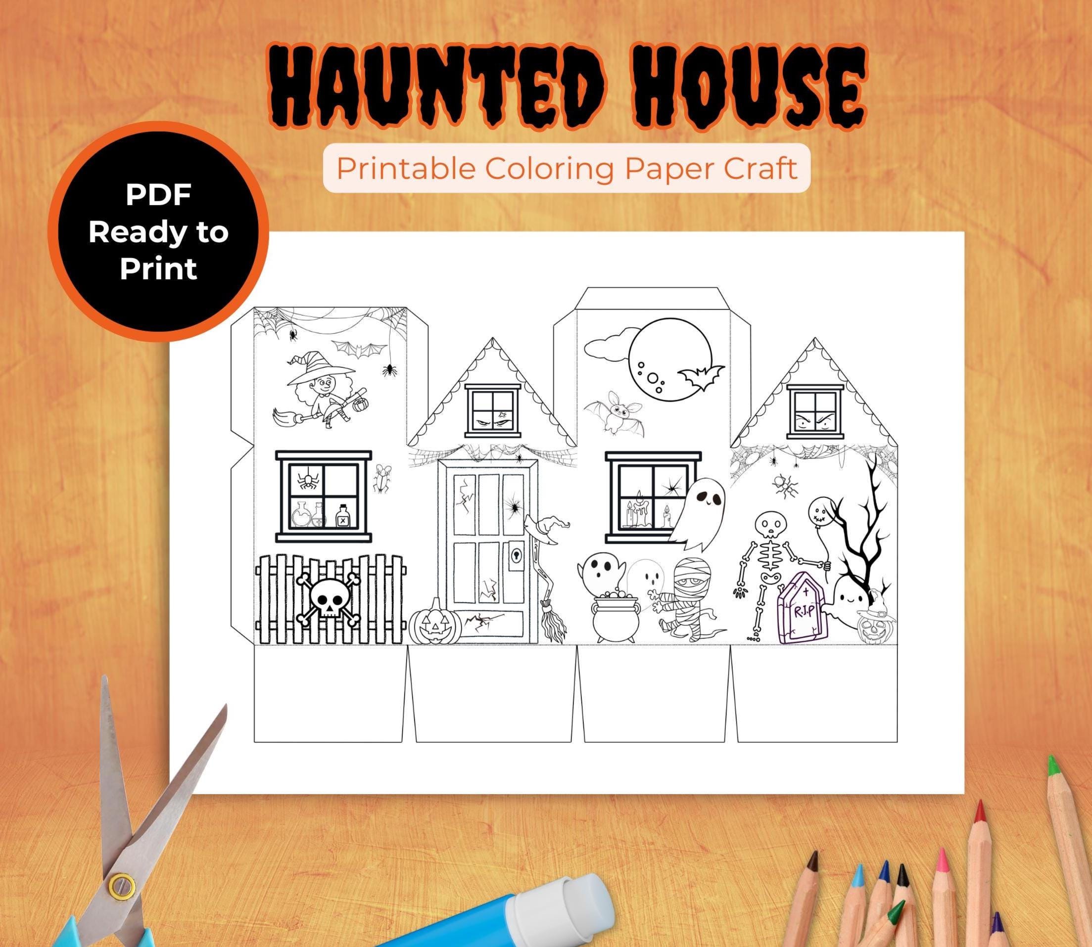 Haunted House Paper Craft: Printable Halloween Coloring Template (PDF ...