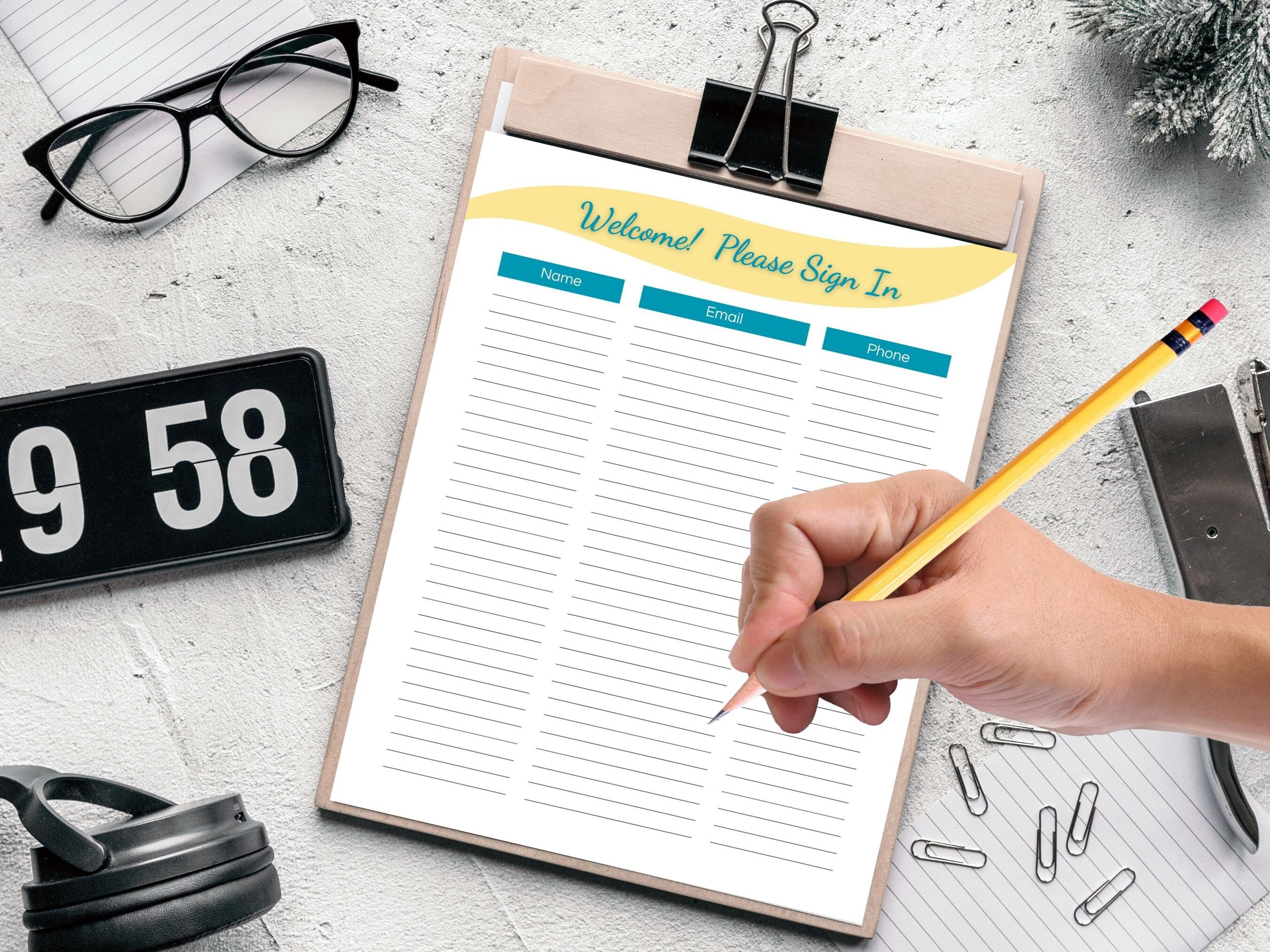 Open House Sign in Sheet, Meeting Sign up Page, Class Sign in Template ...