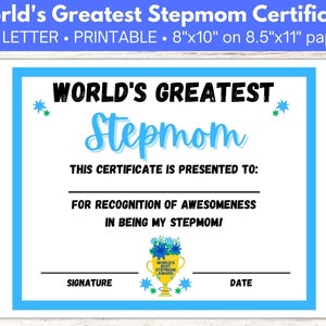 World's Greatest Stepmom Certificate of Appreciation (digital Download ...