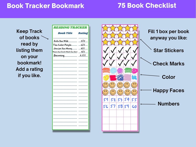 Reading Log Bookmark Set, Reading Tracker Bookmarks, 100 Book Challenge ...