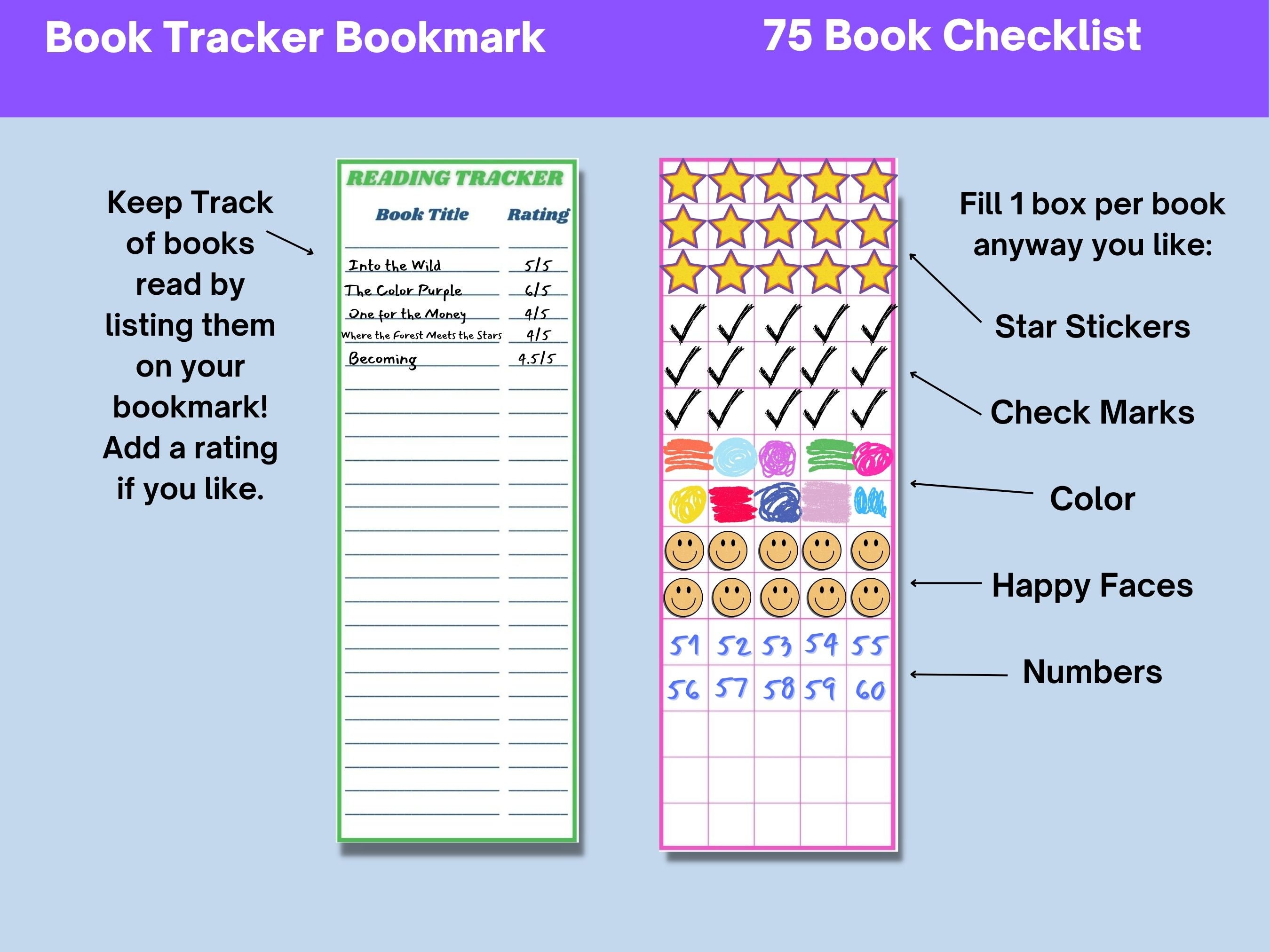 Reading Log Bookmark Set, Reading Tracker Bookmarks, 100 Book Challenge ...