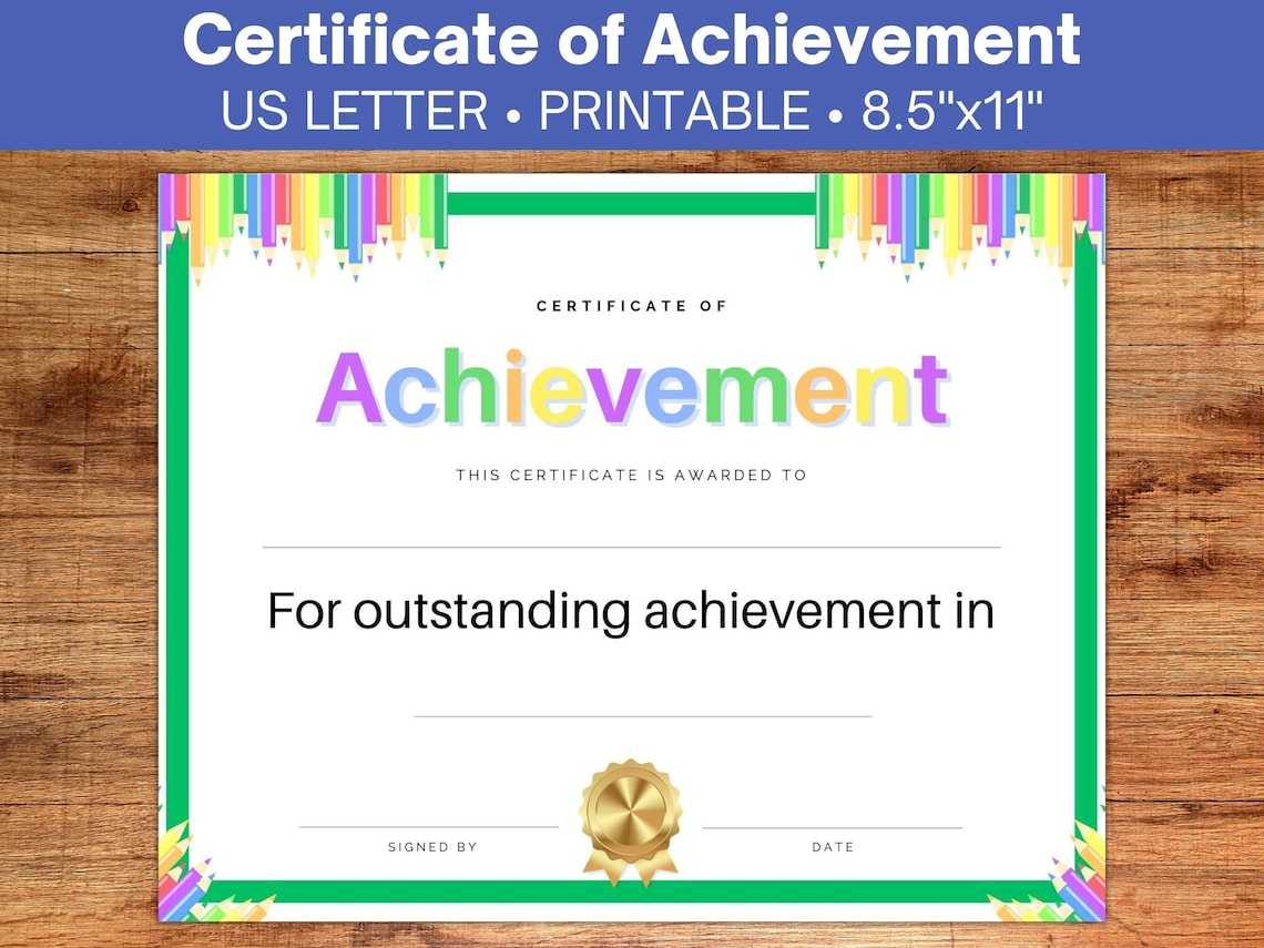 Certificate of Achievement Award Printable, Class Certificate of ...