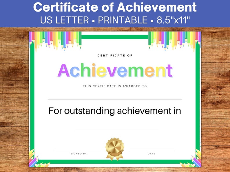 Certificate of Achievement Award Printable, Class Certificate of ...
