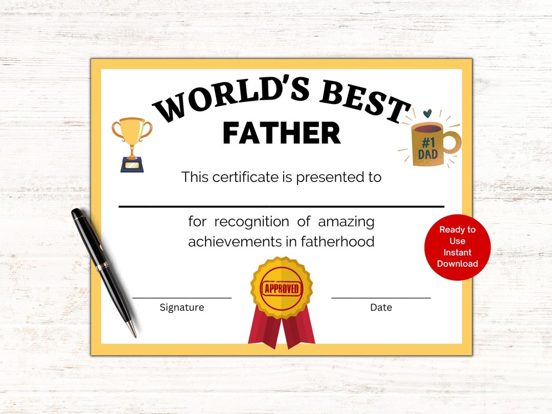 World's Best Father Certificate of Recognition, World's Best Dad Award ...