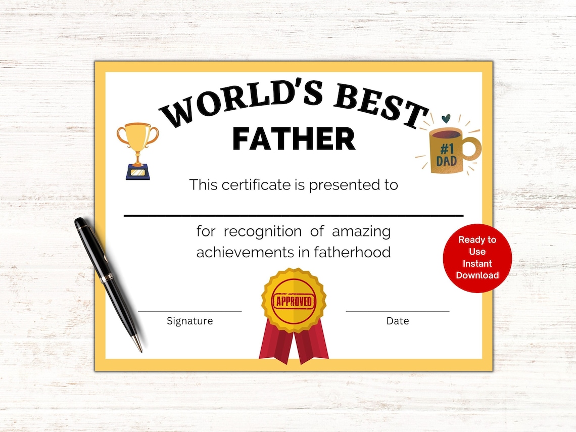 World's Best Father Certificate of Recognition, World's Best Dad Award ...