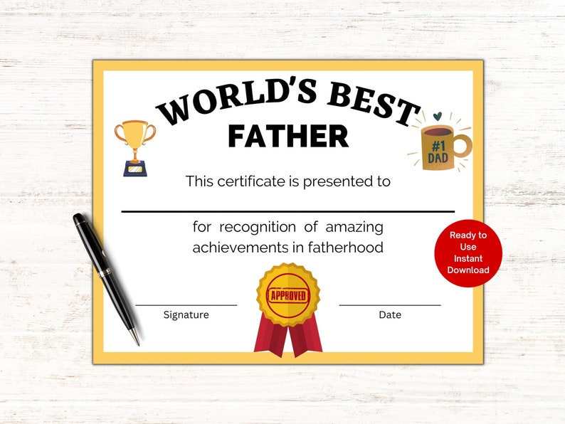 World's Best Father Certificate of Recognition, World's Best Dad Award ...