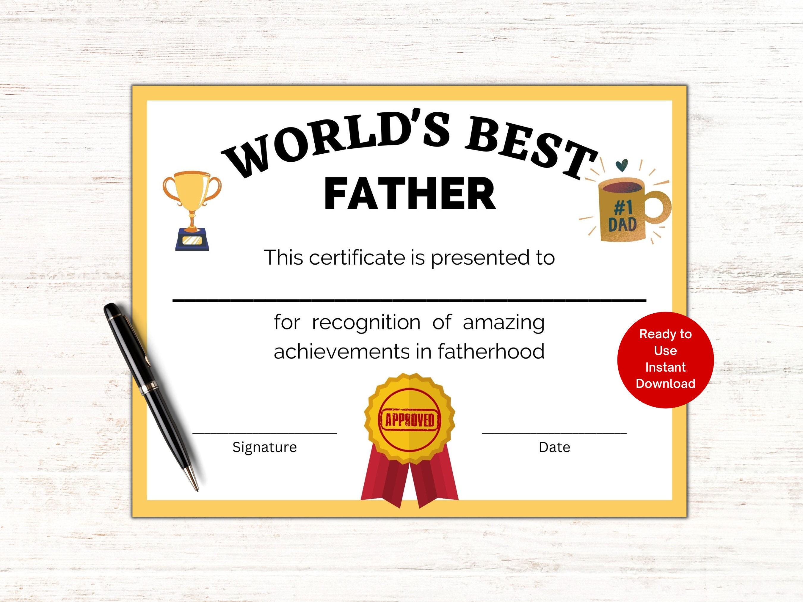 World's Best Father Certificate of Recognition, World's Best Dad Award ...