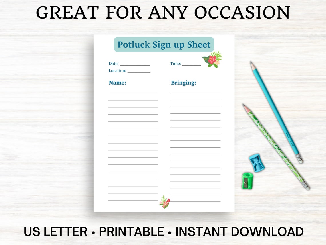 Potluck Sign up Sheet, Food Sign up Sheet, Printable Party Snack Sign ...