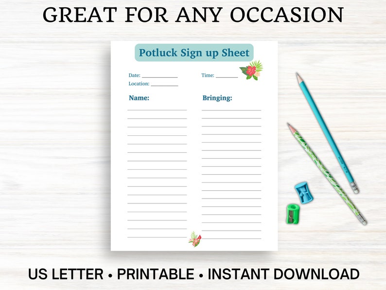 Potluck Sign up Sheet, Food Sign up Sheet, Printable Party Snack Sign ...