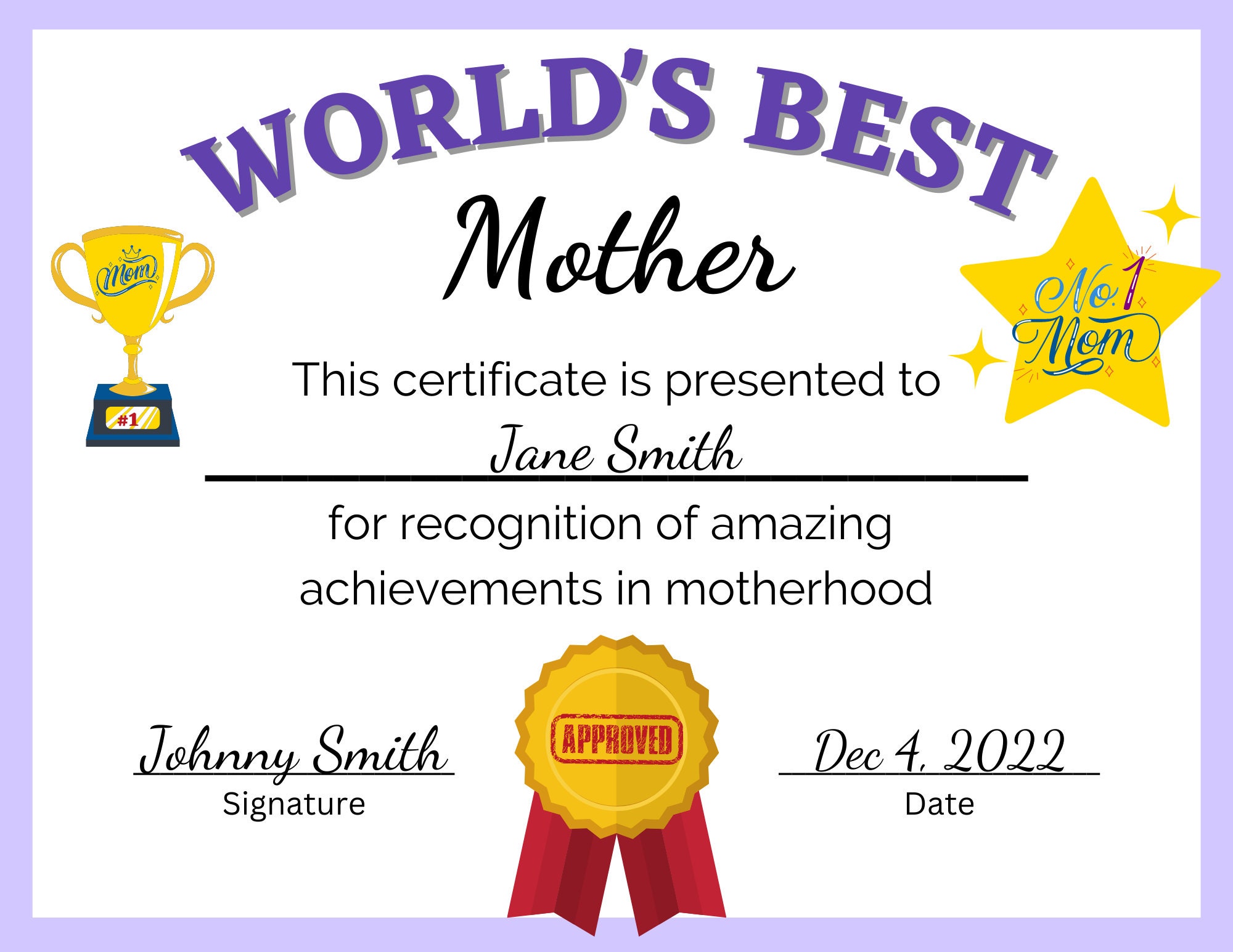 World's Best Mother Certificate of Recognition Best - Etsy