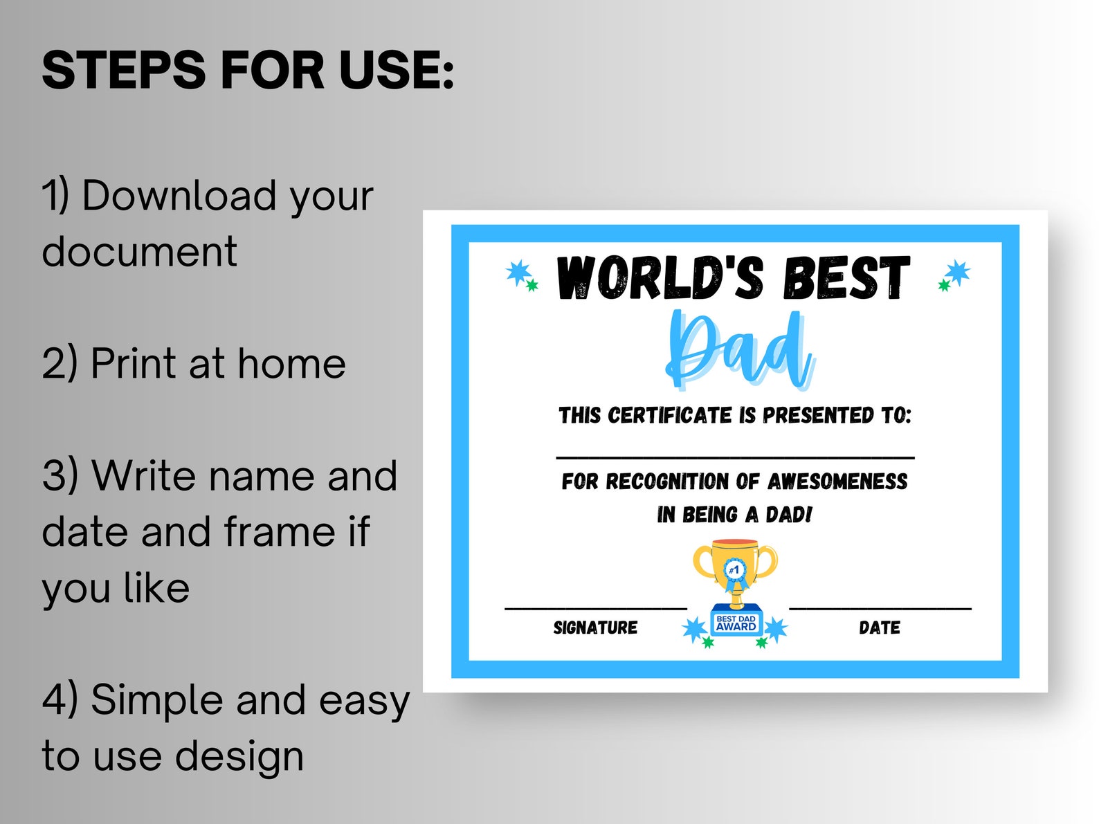 Best Dad Certificate of Appreciation Template Printable Best - Etsy Canada