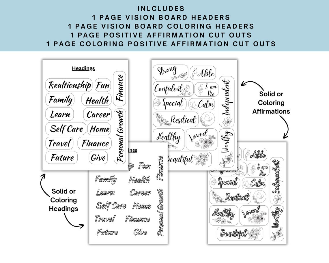 Printable Vision Board Kit With Coloring Templates and Ready-to-use ...