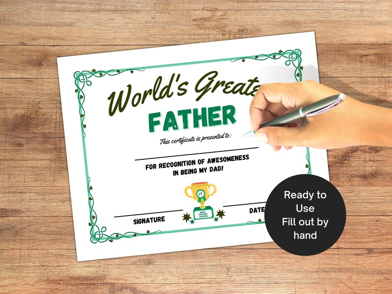 World's Greatest Father Certificate of Recognition, World's Best Dad ...