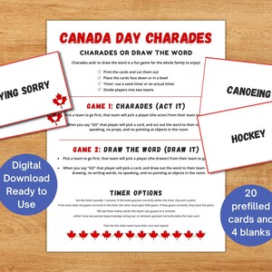 Canada Day Charades and Draw the Word Game Printable, Canada Day Family ...