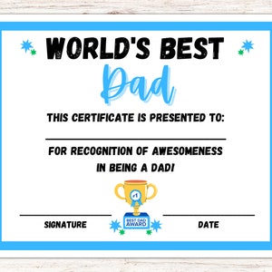 Best Dad Certificate of Appreciation Template Printable Best - Etsy