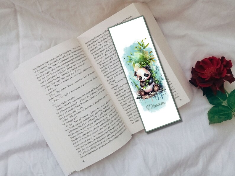 Panda Cute Bookmark Set, Printable Bookmarks With Panda Reading a Book ...