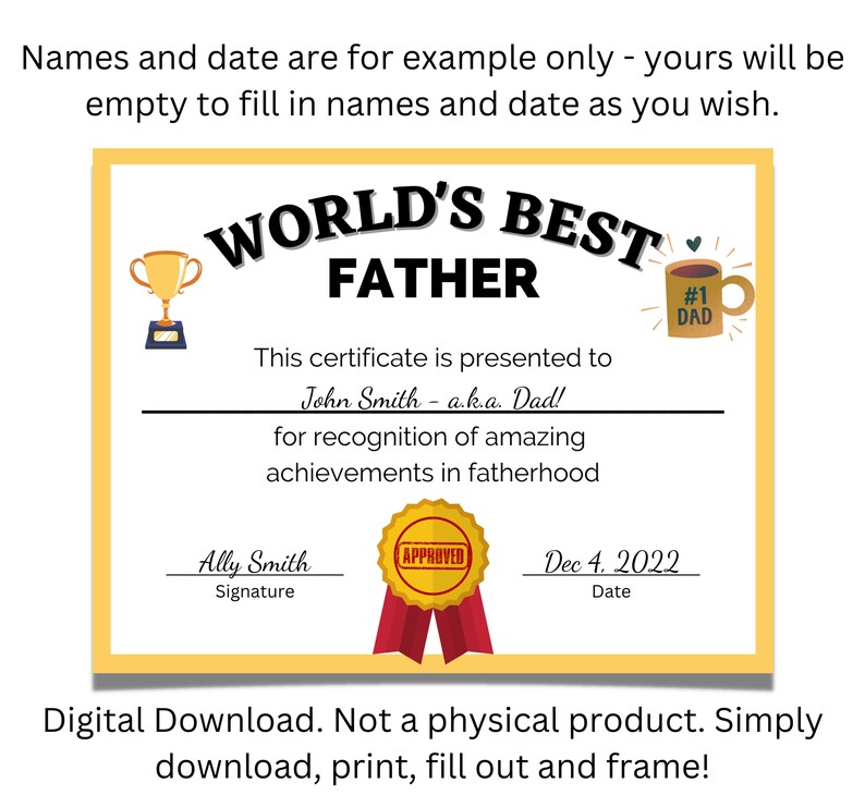 World's Best Father Certificate of Recognition, World's Best Dad Award ...