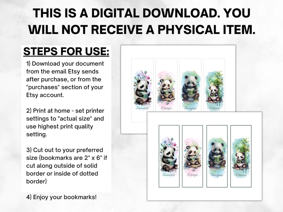 Panda Cute Bookmark Set Printable Bookmarks With Panda - Etsy
