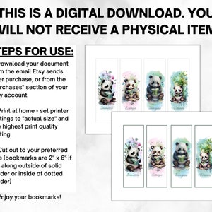 Panda Cute Bookmark Set, Printable Bookmarks With Panda Reading a Book ...