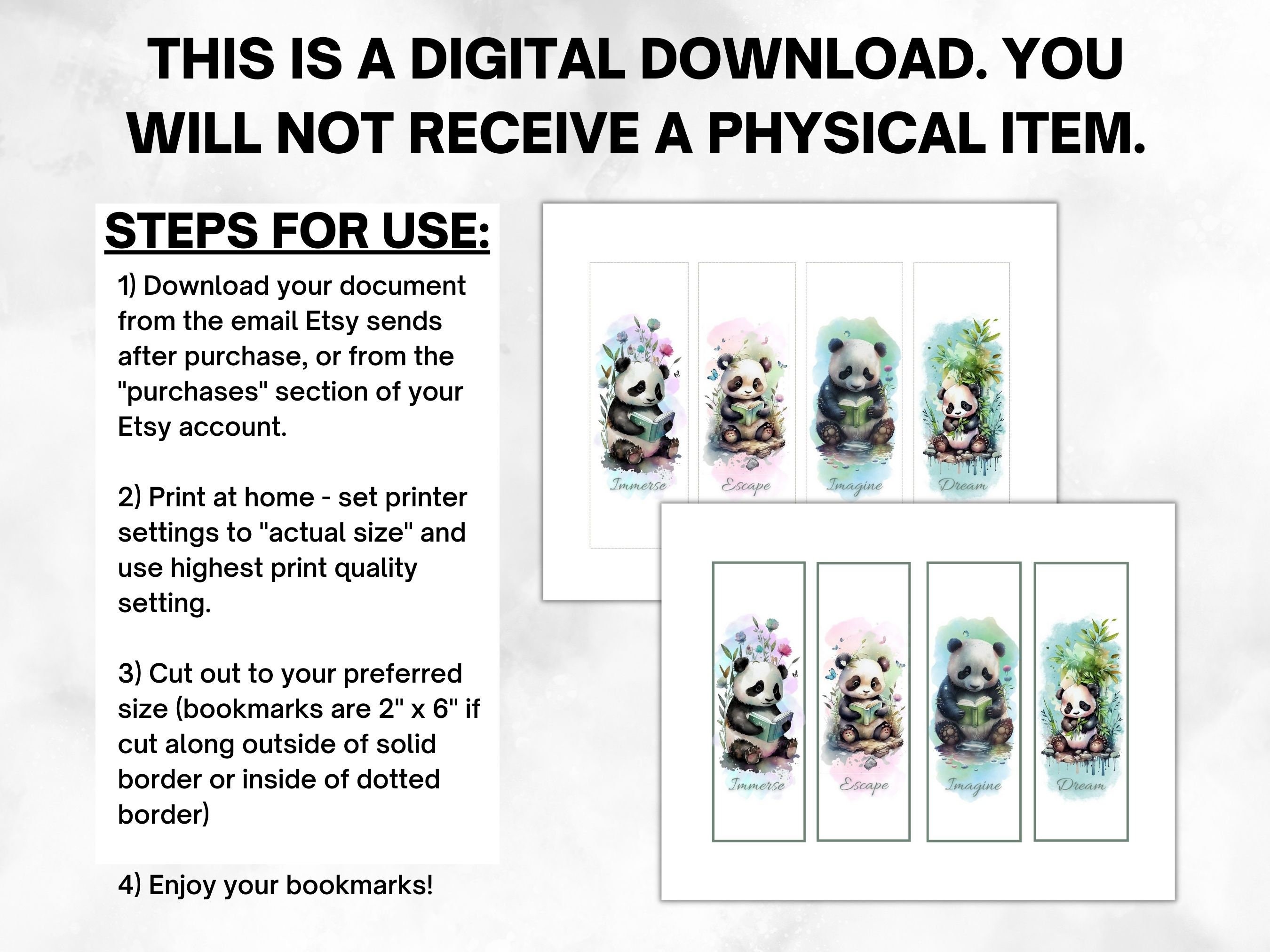 Panda Cute Bookmark Set, Printable Bookmarks With Panda Reading a Book ...