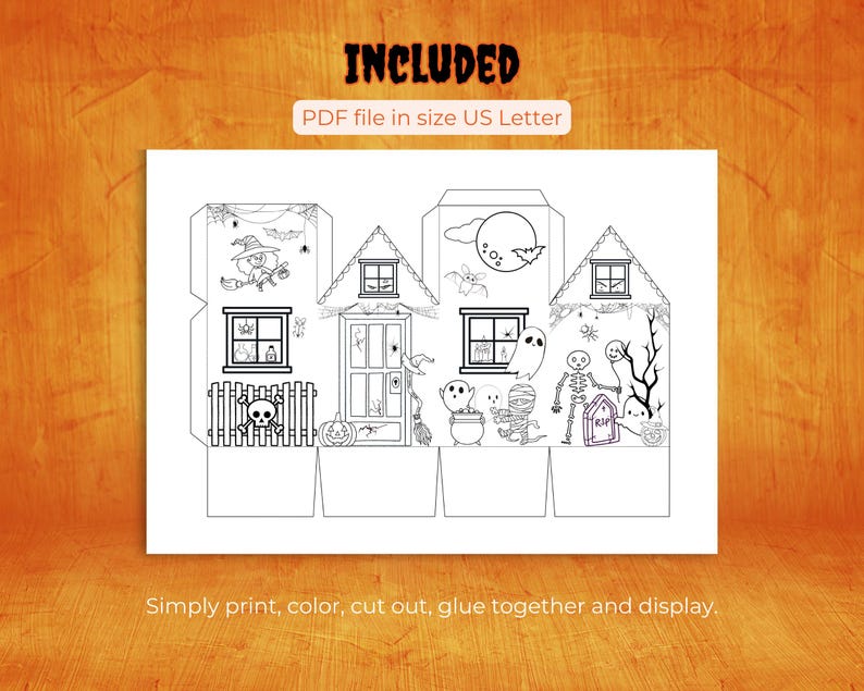 Haunted House Paper Craft: Printable Halloween Coloring Template (PDF ...
