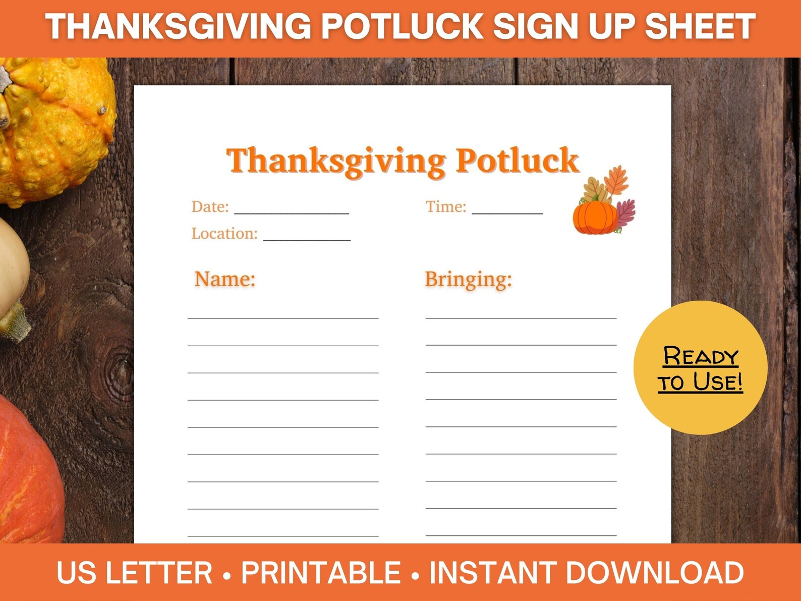 Thanksgiving Potluck Sign up Sheet With Time Column, Food Sign up Sheet ...