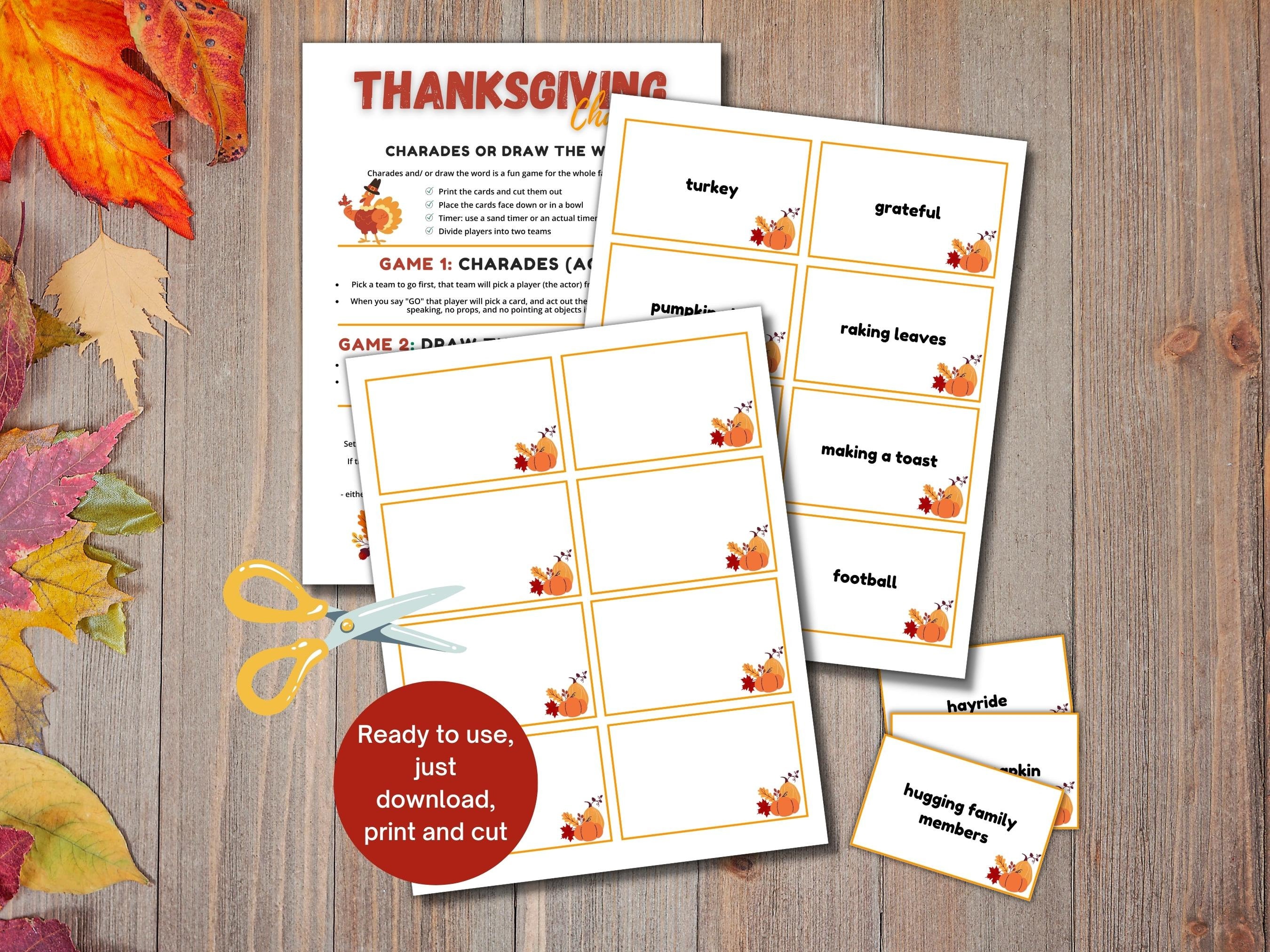 Thanksgiving Charades and Draw the Word Game Printable, Thanksgiving ...