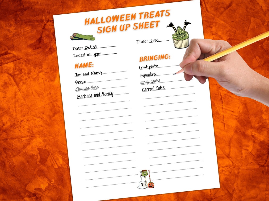 Halloween Treats Potluck Sign up Sheet, Printable Holiday Party Food ...