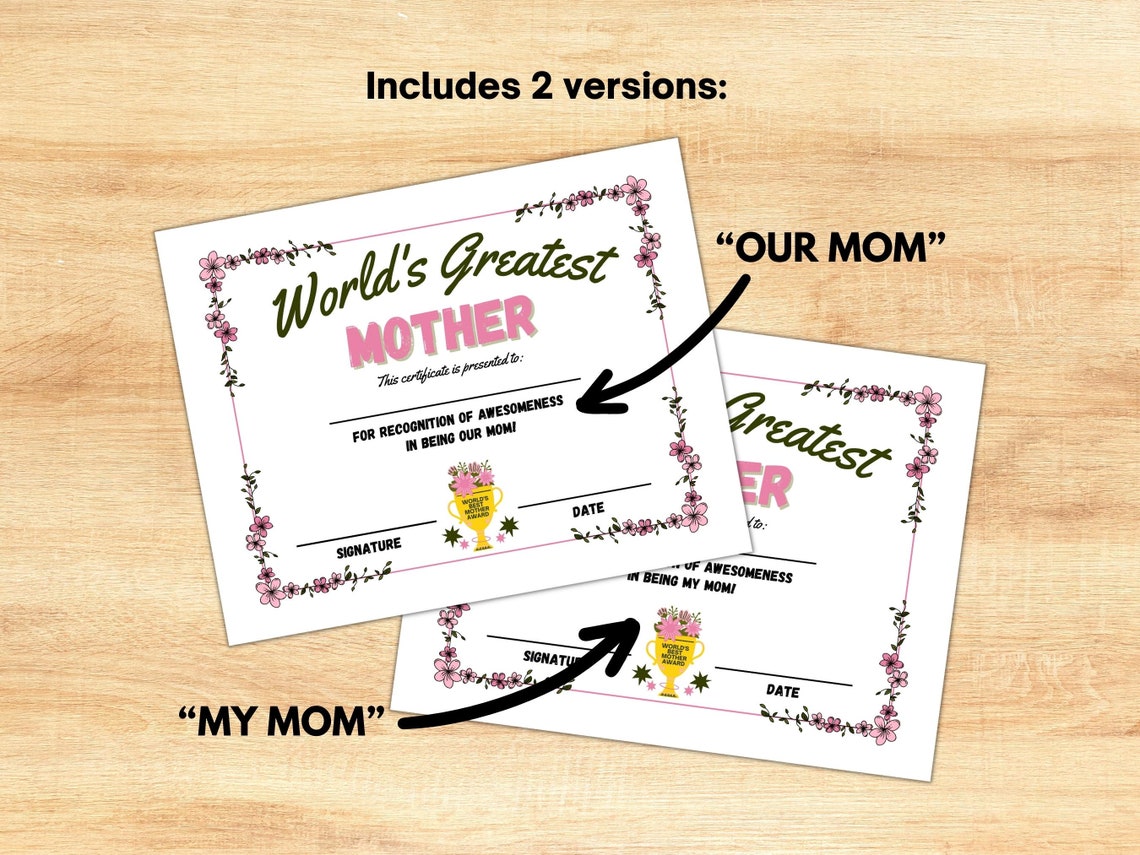 World's Greatest Mother Certificate of Appreciation, Best Mother Award ...