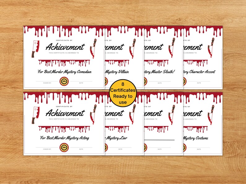 Murder Mystery Award Certificate, Printable Certificate of Achievement ...