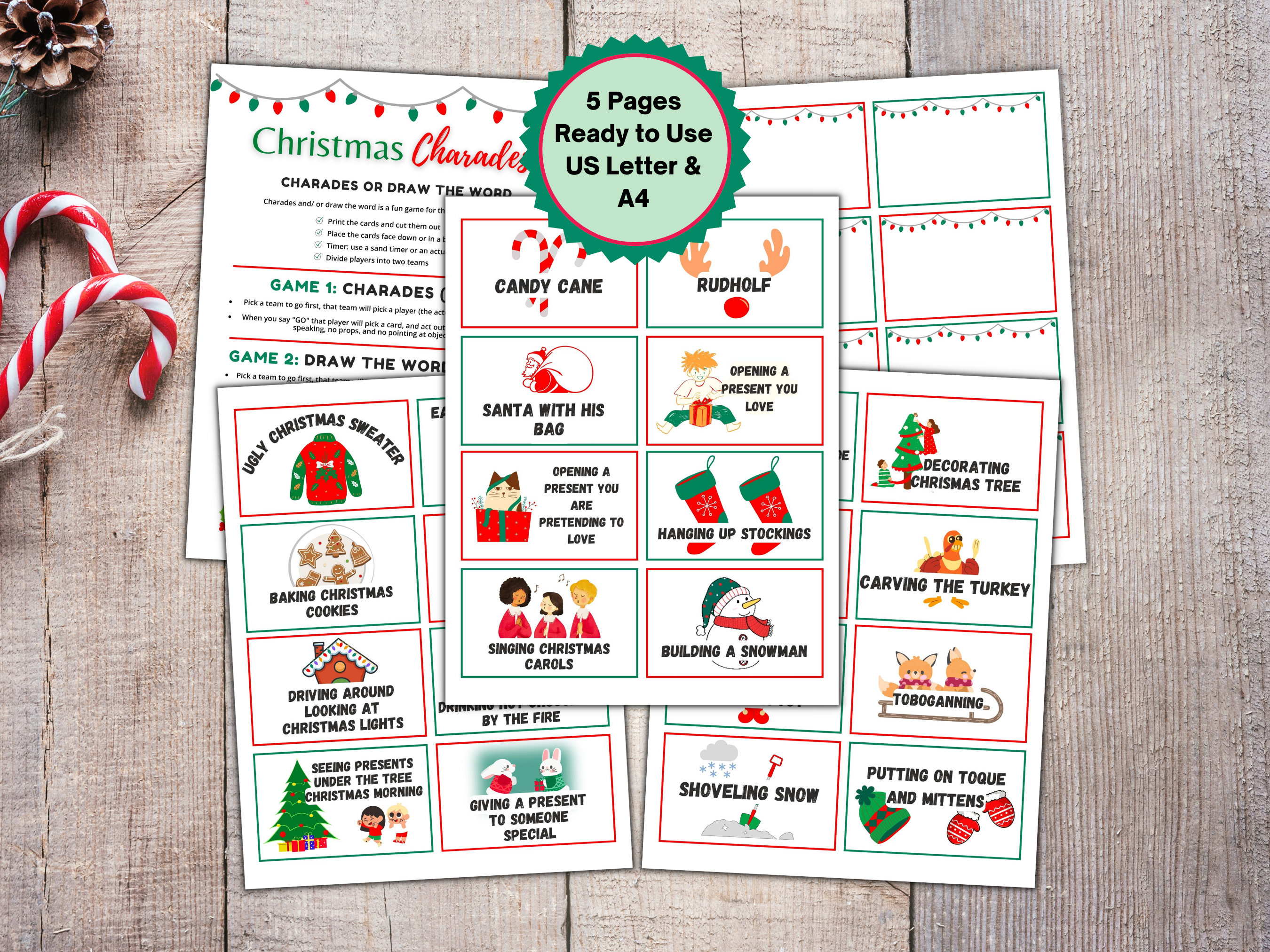 Christmas Charades, Holiday Charades Printable, Christmas Word Games ...