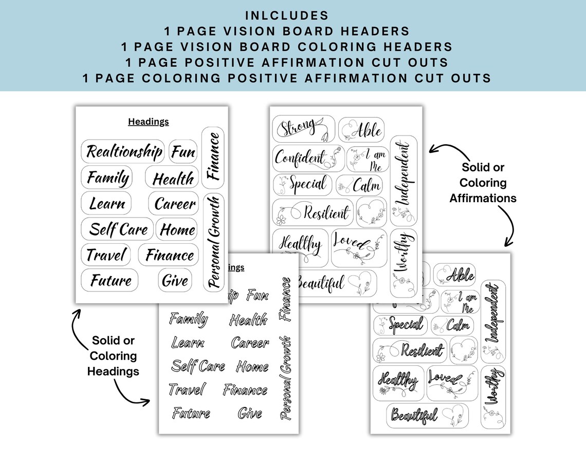 Printable Vision Board Kit With Coloring Templates and Ready-to-use ...