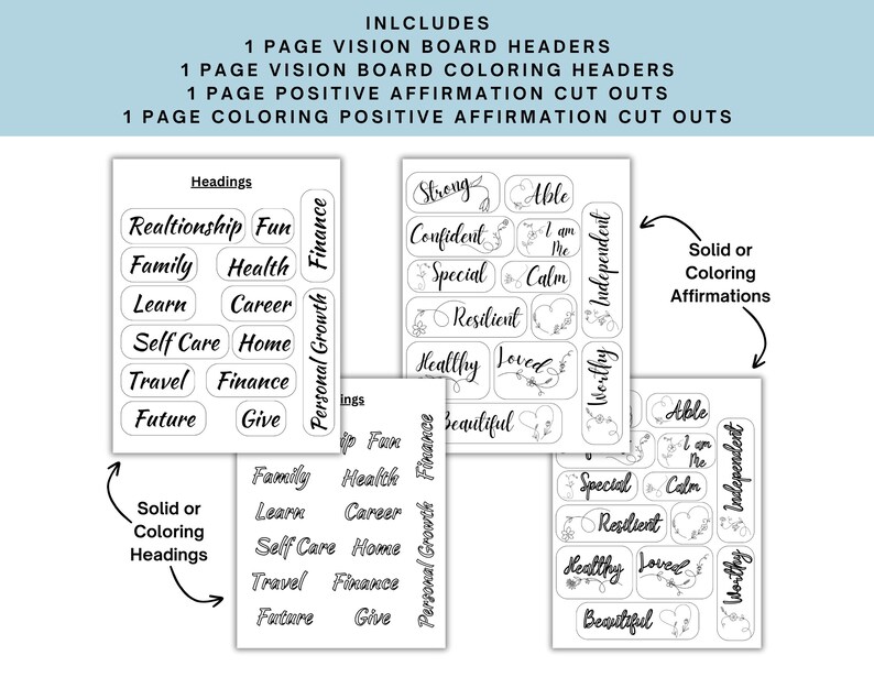 Printable Vision Board Kit With Coloring Templates and Ready-to-use ...