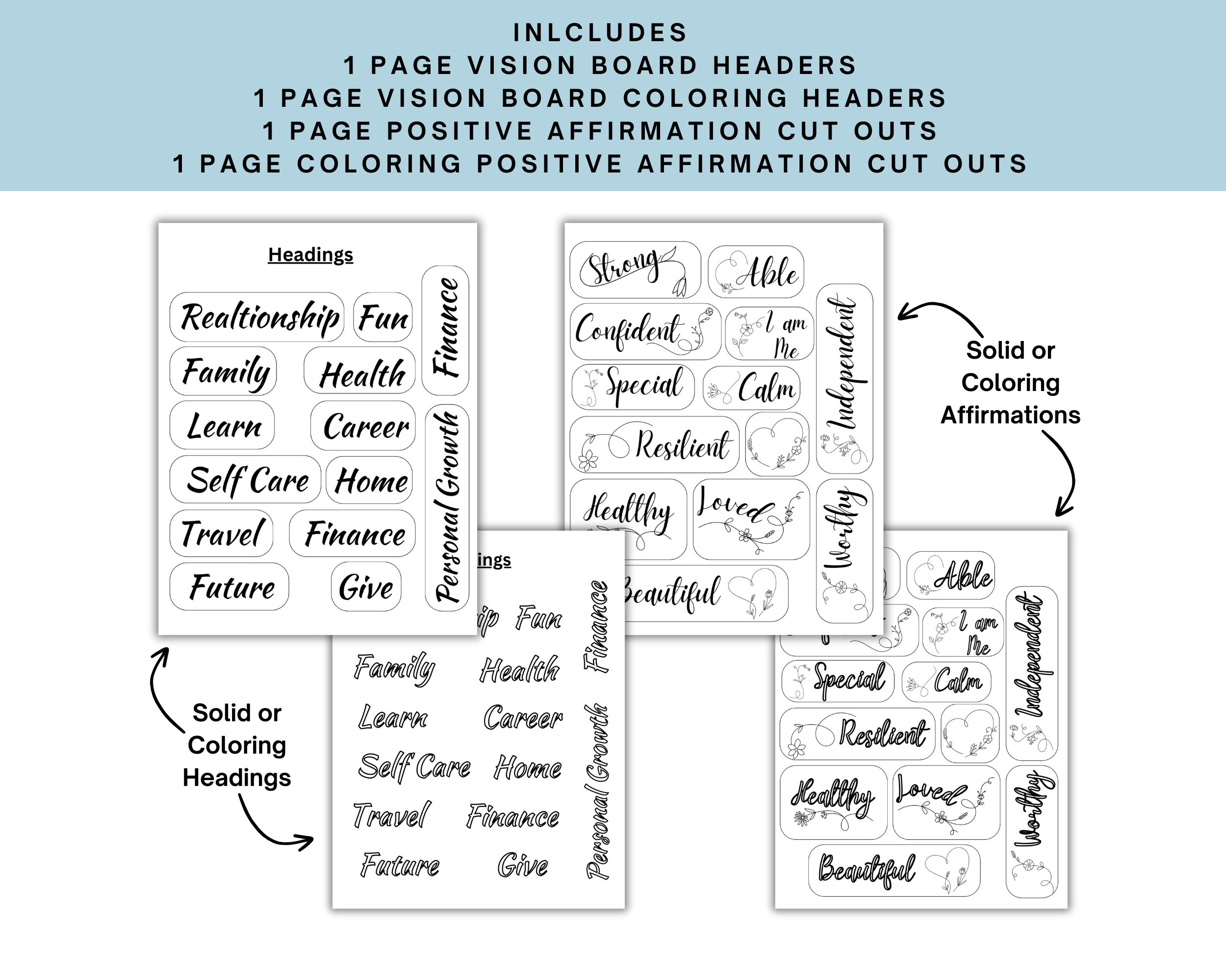 Printable Vision Board Kit With Coloring Templates and Ready-to-use ...