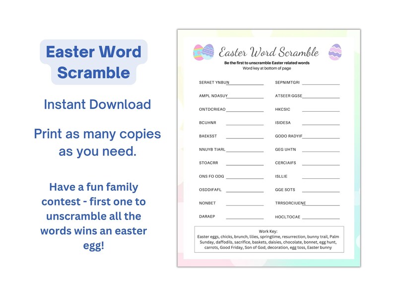Easter Word Scramble Game Printable Easter Activity Page - Etsy
