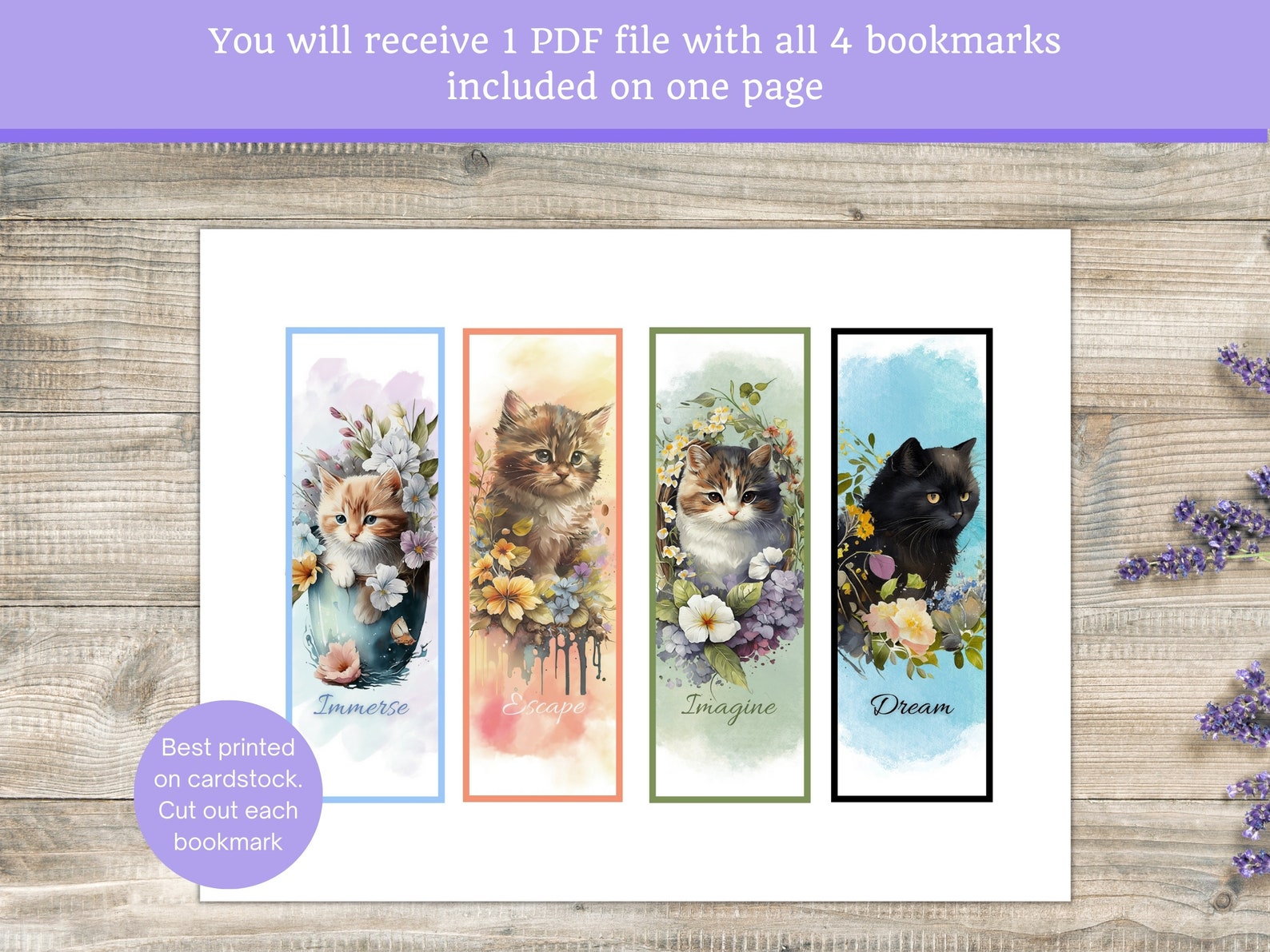 Watercolor Cat Bookmark Set, Printable Gift for Grandma, Cat Lover ...