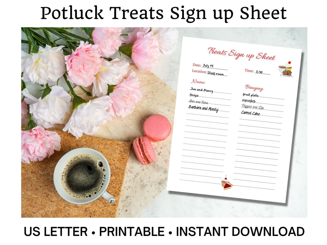 Potluck Treat Sign up Sheet, Food Sign up Sheet, Printable Party Treats ...